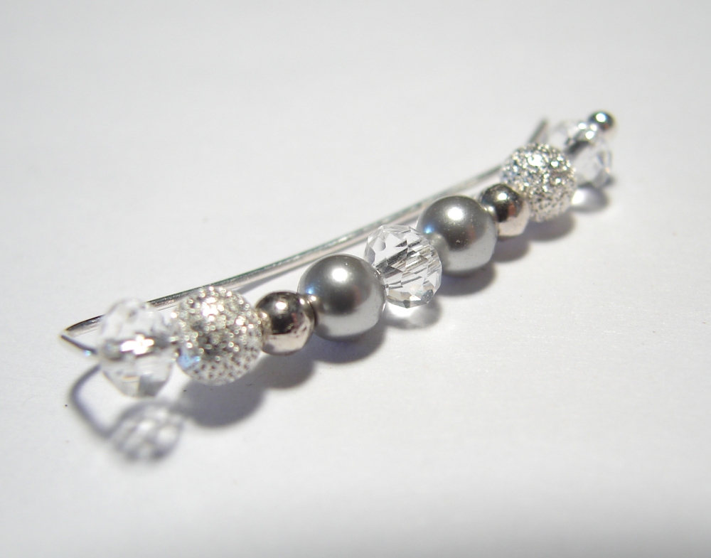 Ear Pins - Swarovski Silver Gray Pearls, Faceted Crystals, Silver ...